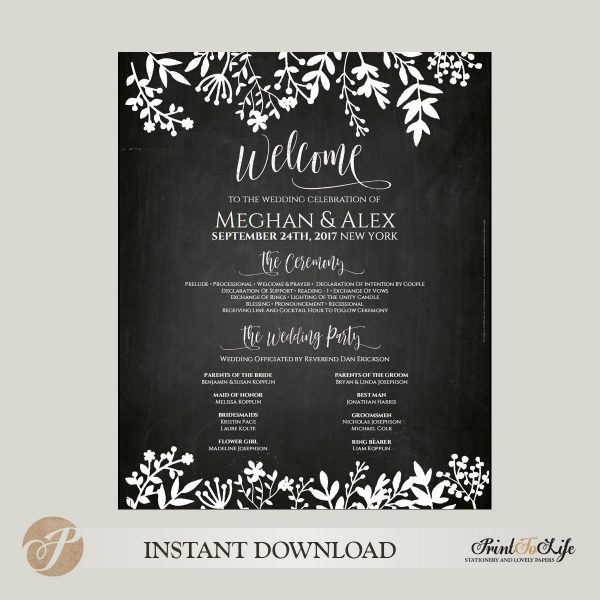 Wedding Program Sign, Welcome Program Sign, Printable Chalkboard ...