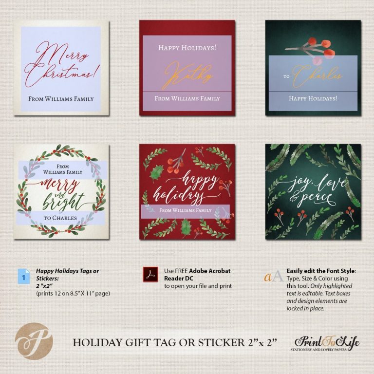 Holiday Gift Tags or Stickers, Personalized Christmas Tags, Editable ...