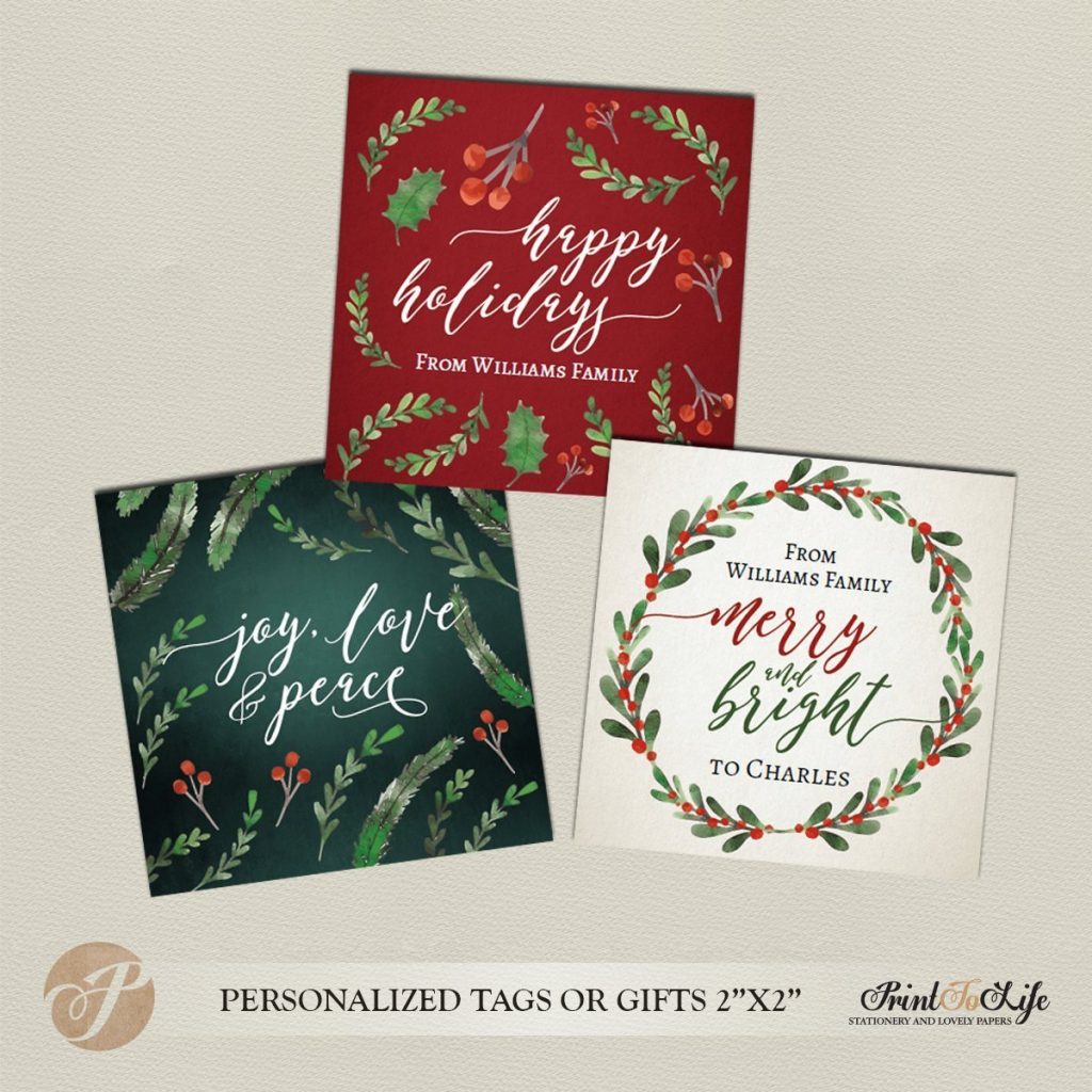 Holiday Gift Tags or Stickers, Personalized Christmas Tags, Editable ...