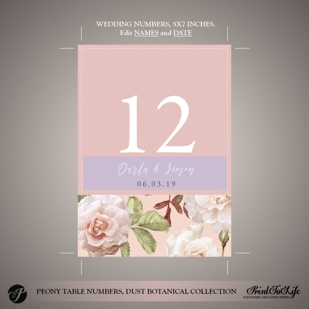 Peony Wedding Table Numbers #Dusty Pink Botanical Collection - by ...