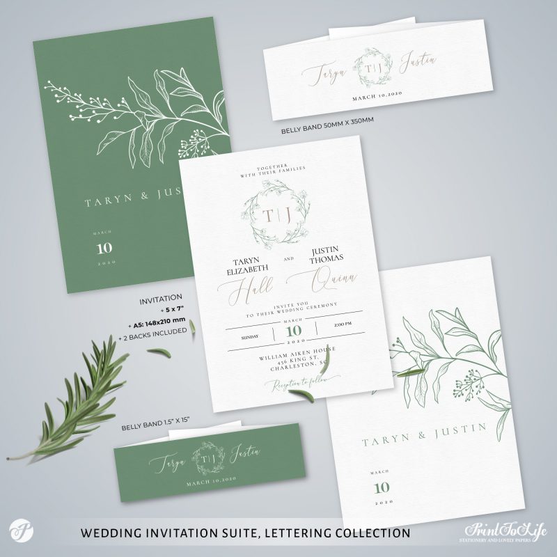 Lettering Monogrammed Wedding Suite | 18 Templates | Green sage | Corjl ...