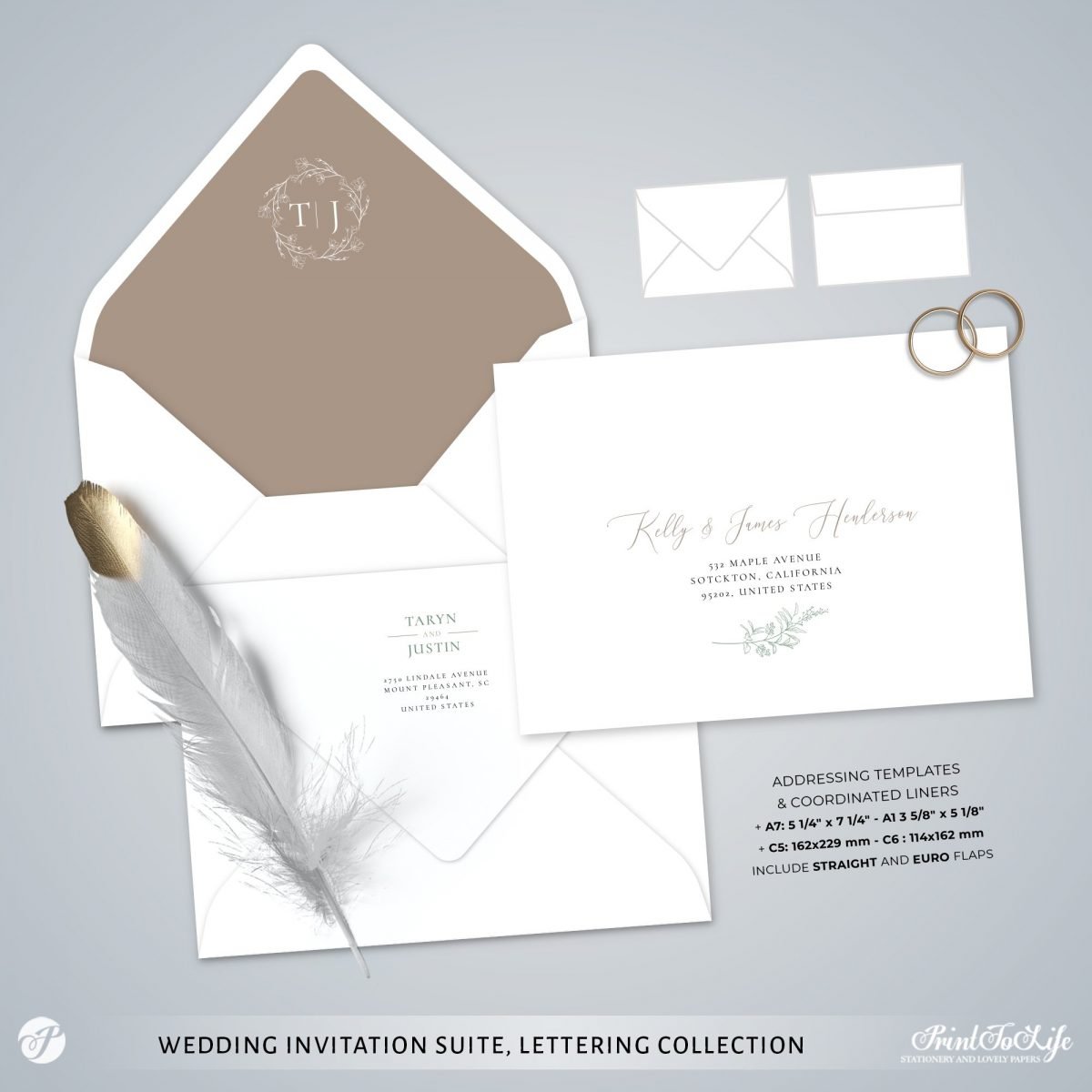 Lettering Monogrammed Wedding Suite | 18 Templates | Green sage | Corjl ...