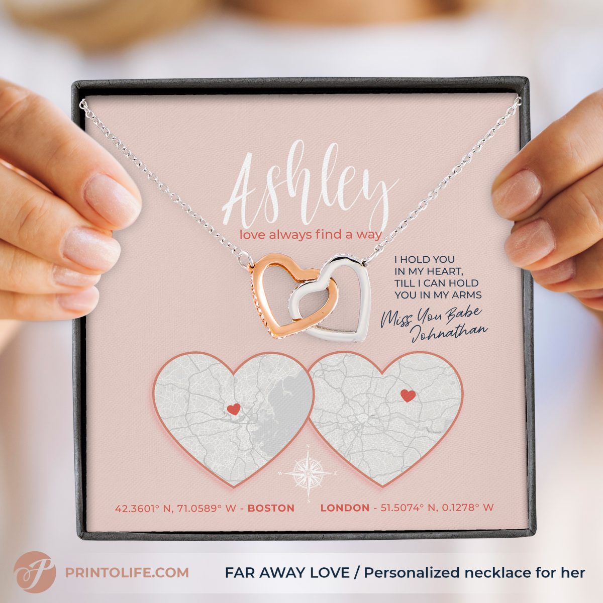 Long distance relationship gifts, Personalized Hearts Maps, 1 ...