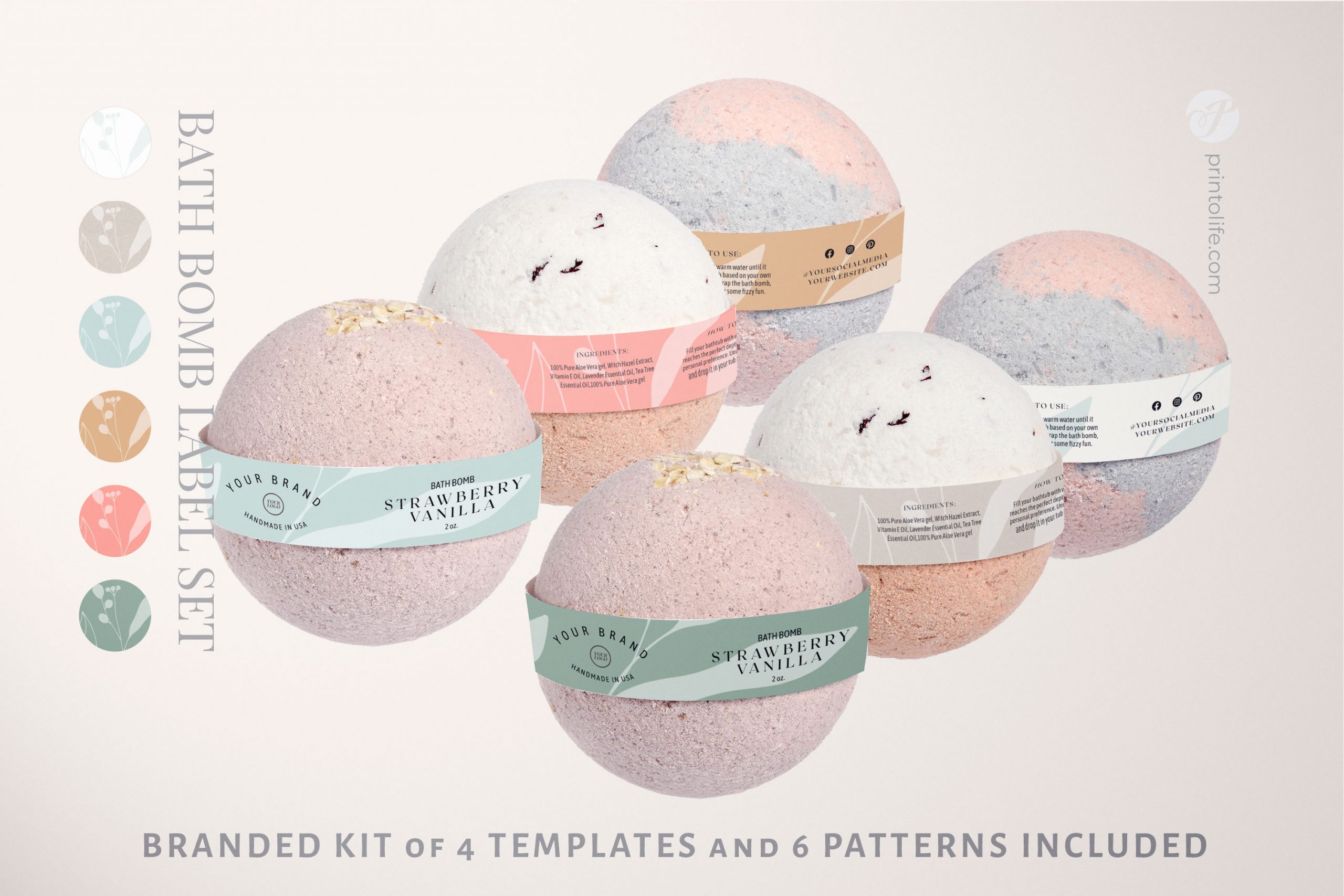 Bath Bomb Label Template Printable Botanical Wrap And Sticker For Bath 
