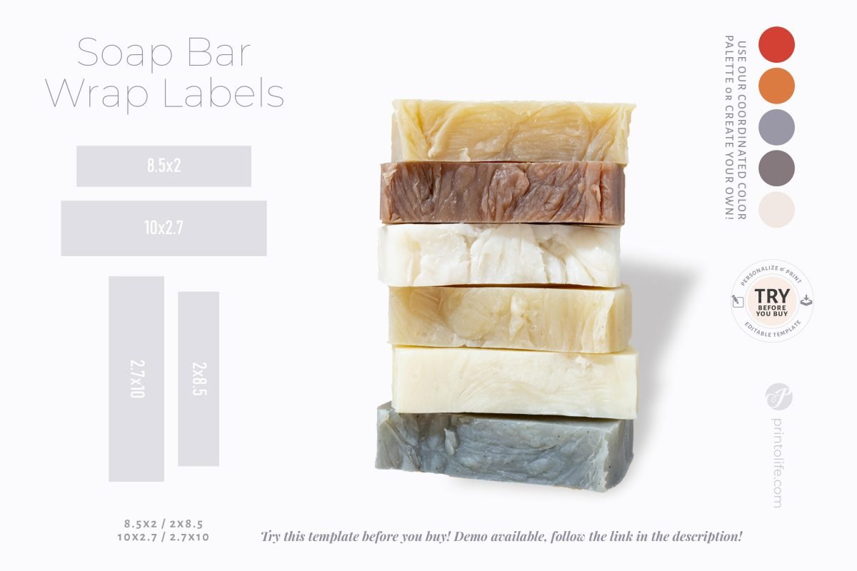 Soap Label Template, Printable Soap Wrapping Label, 4 Editable Soap ...